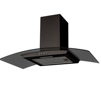 SIA CGHS90BL 90cm Curved Black Glass Cooker Hood Kitchen Extractor Fan ...