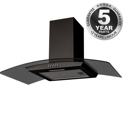 SIA CGHS90BL 90cm Curved Black Glass Cooker Hood Kitchen Extractor Fan
