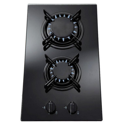 SIA GHG302BL 30cm 2 Burner Black Glass On Gas Domino Hob With Enamel ...