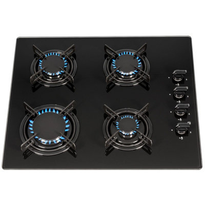 SIA GHG612BL 60cm Black 4 Burner Gas On Glass Hob With Enamel Pan ...