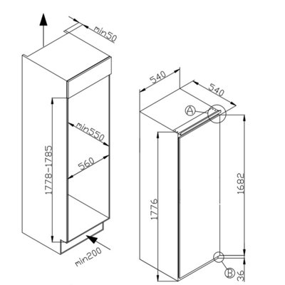SIA Integrated Built-in Freezer, Tall In-column 210L White 177cm Tall