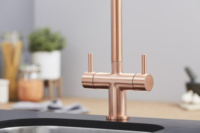 SIA KT3CU Copper Swan Neck Twin Lever Contemporary Monobloc Kitchen ...