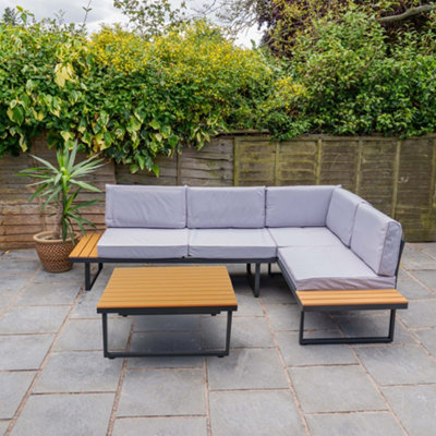 Sicily Grey L-Shaped Outdoor Corner Sofa Set with Cushions
