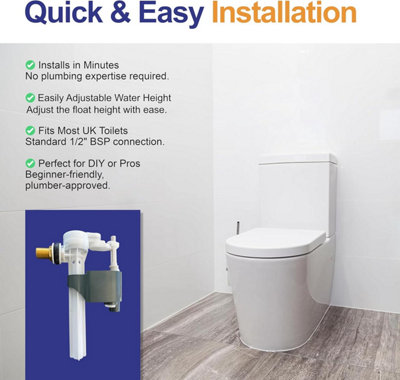 Side Entry Toilet Fill Valve with 1/2 Brass Threads, Cistern Fill Valve ...
