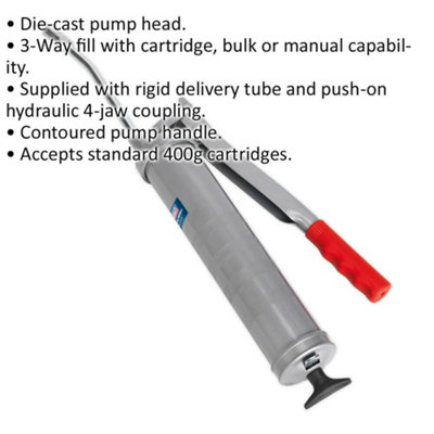 Side Lever Grease Gun - 3-Way Fill - Contoured Pump Handle - Rigid ...