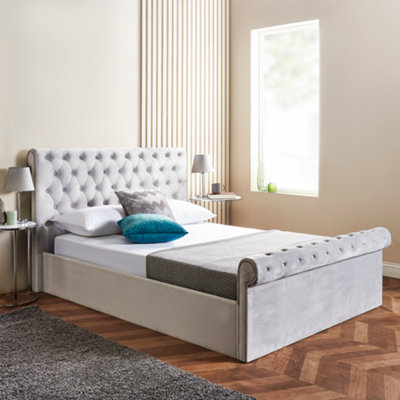 Side Lift Velvet Ottoman Bed Double Storage Bed With Pocket Sprung Mattress
