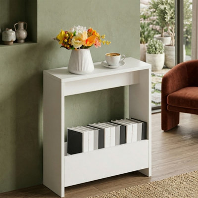 Side Table End Table, Slim Bedside Table with Magazine Rack