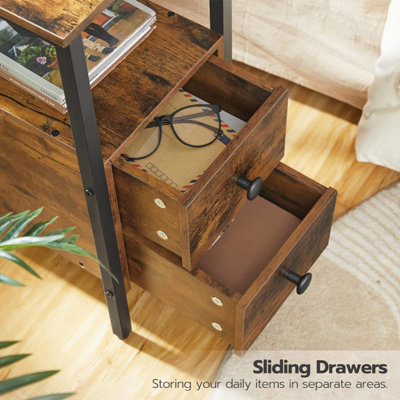 Side Table, Narrow Bedside Table with Charging Station, USB Ports ...