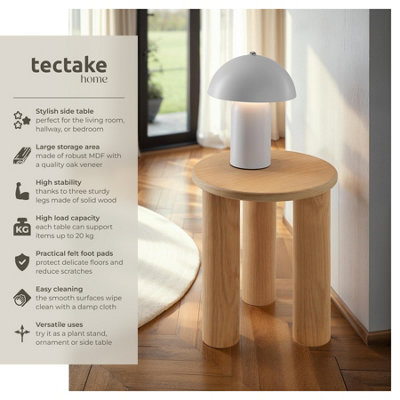 SIDE TABLE SISI - ROUND, SOLID WOOD LEGS, RUSTIC LOOK - LIGHT OAK