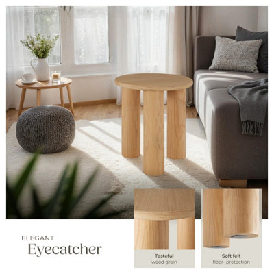 SIDE TABLE SISI - ROUND, SOLID WOOD LEGS, RUSTIC LOOK - LIGHT OAK