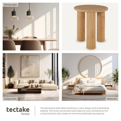 Side Table Sisi - round, solid wood legs, rustic look - Light oak