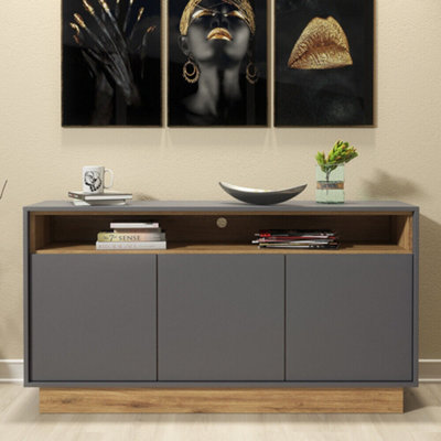 Sideboard 130cm Sideboard Cabinet Cupboard TV Stand Living Room Oak & Grey