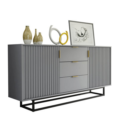 Sideboard 140cm Milled Fronts Loft Retro TV Unit - Dark Grey
