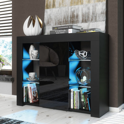 Sideboard 97cm Black Modern Stand Gloss Doors Free LED | DIY at B&Q