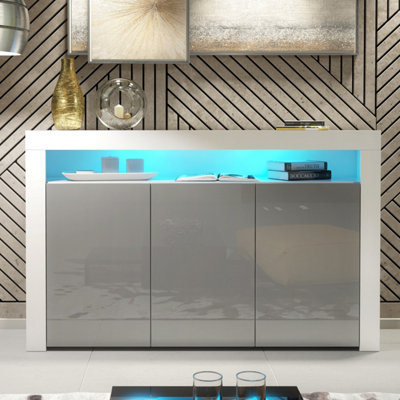 Sideboard Aether 155cm - White & Grey Gloss Doors and LED Lights