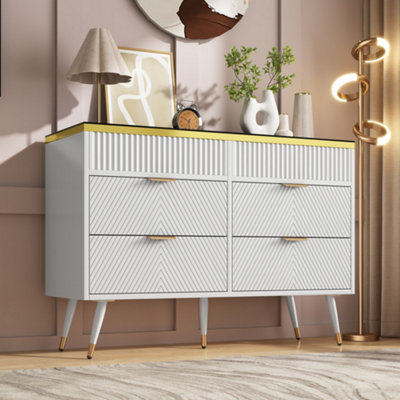 Sideboard Cabinet Dresser with 6 Drawers,Amber glass chest of drawers ...