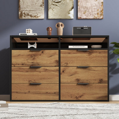 Sideboard Cabinet Dresser with 6 Drawers and 2 Open Shelves ,Amber ...
