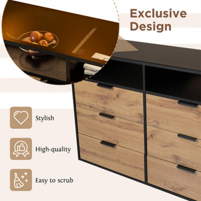 Sideboard Cabinet Dresser with 6 Drawers and 2 Open Shelves ,Amber ...
