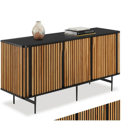 Sideboard Lineo, Slatted Design, 3 Cabinet Compartments, Solid Wood ...