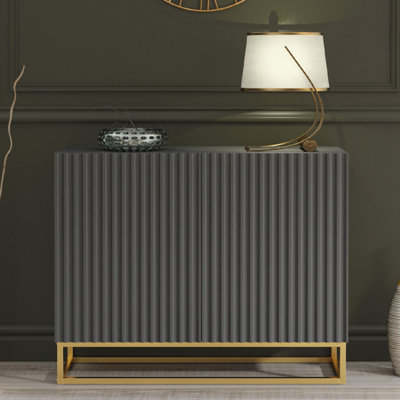 Sideboard Ripple 100cm - Dark Grey with Fluted Doors