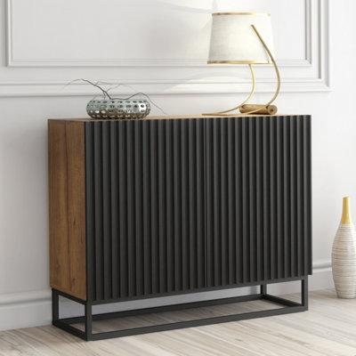 Sideboard Ripple 100cm - Oak & Black Fluted Doors