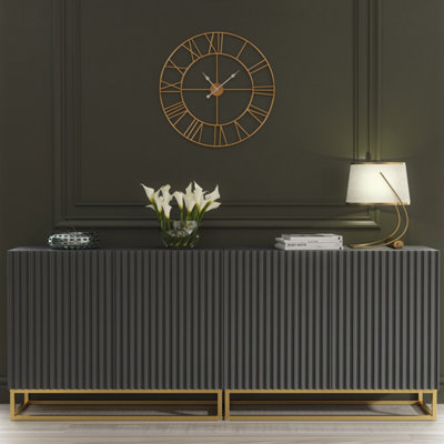 Sideboard Ripple Duo 200cm - Dark Grey with Fluted Doors