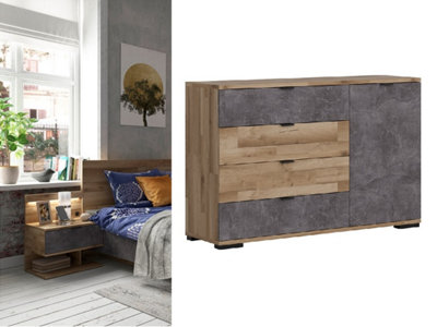 Sideboard Storage Dresser Drawer Cabinet Unit Light Oak Concrete Grey Arica