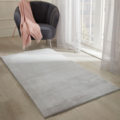 Sienna Faux Rabbit Fur Rug Anti-Slip/Skid Non-Shed Carpet, Silver - 120 ...