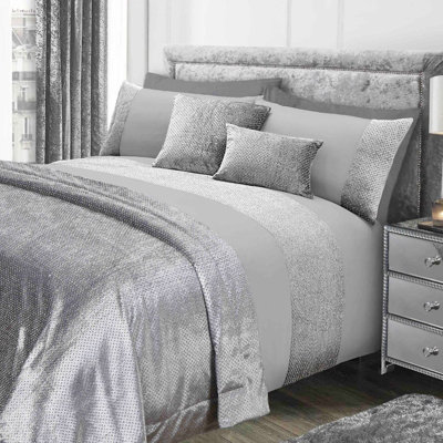 Sienna Glitter Duvet Cover with Pillow Case Sparkle Velvet Bedding ...