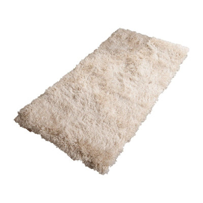 Sienna Large Shaggy Floor Rug Plain Soft Sparkle Glitter, Natural ...