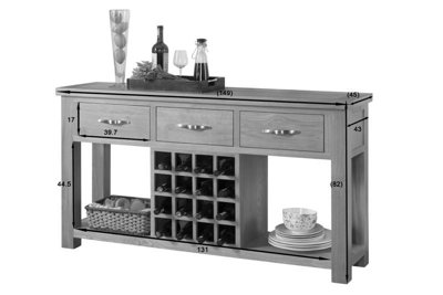 Sienna Open Sideboard with Wine Rack - L36.5 x W149 x H82 cm - Oak
