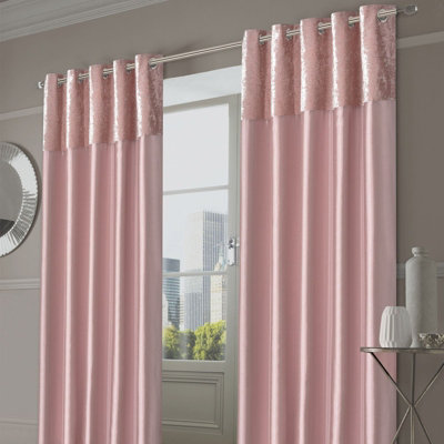 Sienna PAIR of Crushed Velvet Band Curtains Fully Lined Eyelet Ring ...