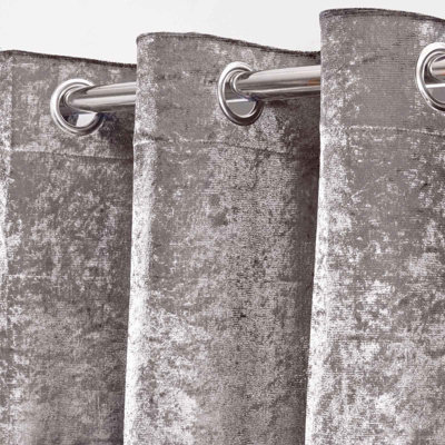 Sienna Pair of Crushed Velvet Panel Lace Voile Net Curtain Textured ...