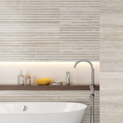 Sierra Matt Ceramic Beige Stone Travertine Fluted Wall Tile, Box of 128 ...