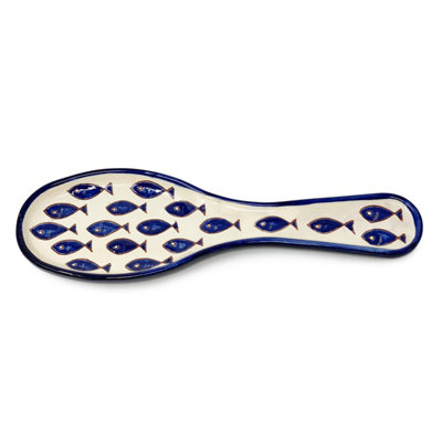 Signature Blue & White Fish Hand Painted Ceramic Utensil Spoon Rest (L ...