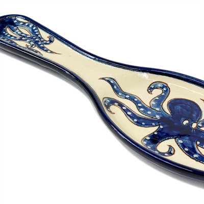 Signature Blue & White Octopus Hand Painted Ceramic Utensil Spoon Rest ...