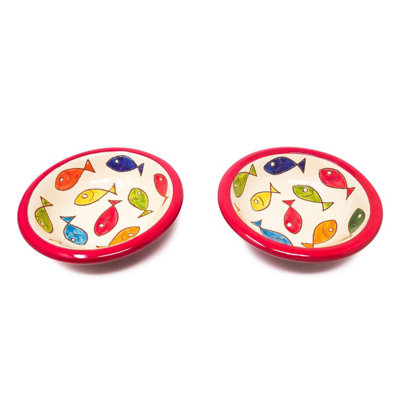 Signature Coloured Fish Hand Painted Ceramic Set of 2 Tapas Bowls Red ...