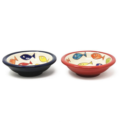 Signature Coloured Fish Hand Painted Ceramic Set of 4 Mixed Tapas Bowls ...