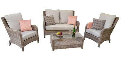 Signature Weave Alexandra Wicker High Back 4 Seater Sofa Set & Chairs Grey
