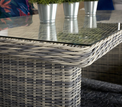 Signature Weave Amy Wicker 7 Seater Sofa Dining Table Set Chair Stool Grey