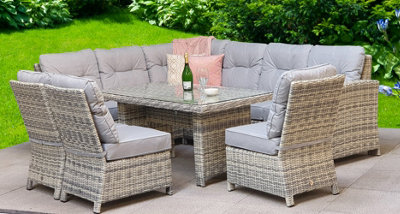 Signature Weave Amy Wicker Corner Sofa Dining Table Set 3 x Chairs Grey ...