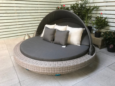 Signature Weave Madison Wicker Garden Large Day Bed Sun Lounger Canopy Grey