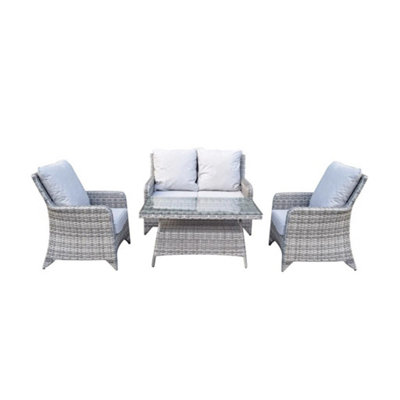 Signature Weave Sarah Wicker 4 Seater Sofa Arm Chair Coffee Table Set Grey