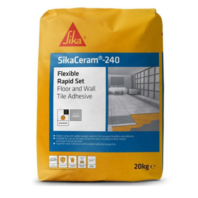 Sika SikaCeram-240 Flexible Rapid Set Tile Adhesive - Grey, 20kg - C2 ...