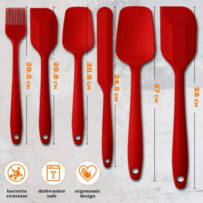 Silicone Spatulas for Baking and Cooking with Easy Storage Hanging Holes Multi Pack Red 6 Pack