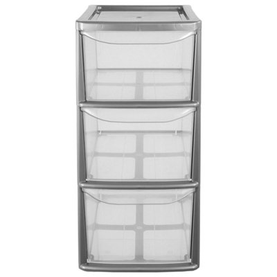 Buy Silver 3 Drawer Storage Tower Unit With Clear Spacious Drawers ...