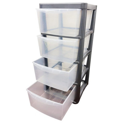 Silver 3 Drawer Storage Tower Unit With Clear Spacious Drawers