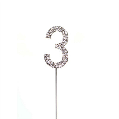 Silver 3 Sparkley Diamond Cake Topper Number 3 for Birthday Anniversary ...