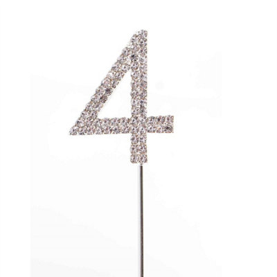 Silver 4 Sparkley Diamond Cake Topper Number 4 for Birthday Anniversary ...
