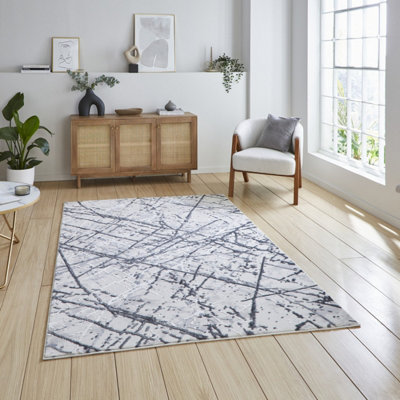 Silver Abstract Modern Easy To Clean Rug For Living Room Bedroom ...